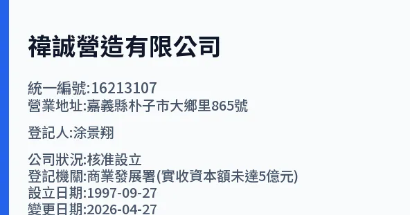 禕誠營造有限公司的照片-統編 16213107(嘉義縣) 公司登記資料與營業項目詳細圖表