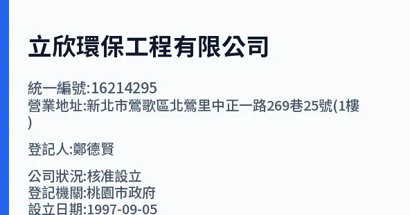 立欣環保工程有限公司的照片-統編 16214295(新北市) 公司登記資料與營業項目詳細圖表