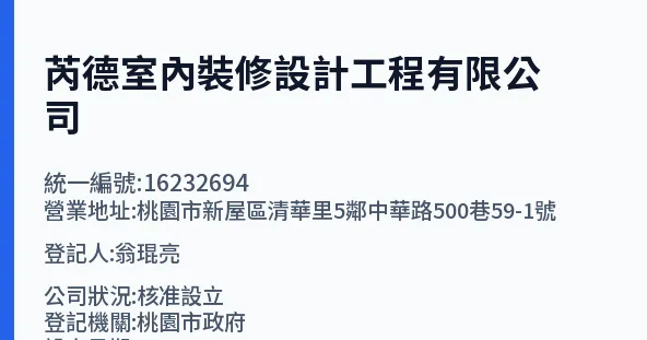 芮德室內裝修設計工程有限公司的照片-統編 16232694(桃園市) 公司登記資料與營業項目詳細圖表