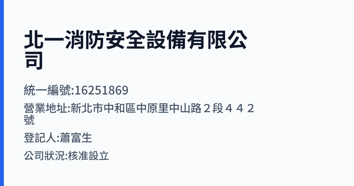 北一消防安全設備有限公司 - 統編 16251869(新北市) 公司登記資料與營業項目詳細圖表