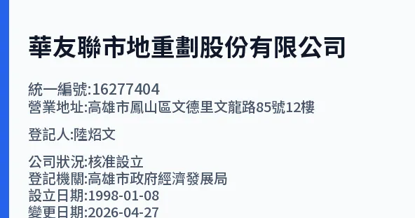 華友聯市地重劃股份有限公司的照片-統編 16277404(高雄市) 公司登記資料與營業項目詳細圖表