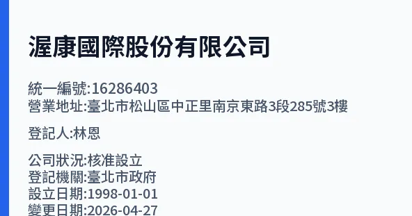 渥康國際股份有限公司的照片-統編 16286403(臺北市) 公司登記資料與營業項目詳細圖表