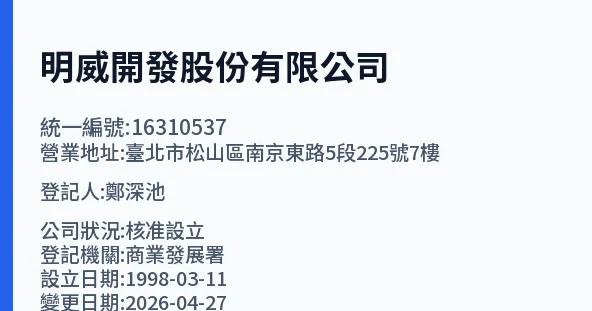明威開發股份有限公司的照片-統編 16310537(臺北市) 公司登記資料與營業項目詳細圖表