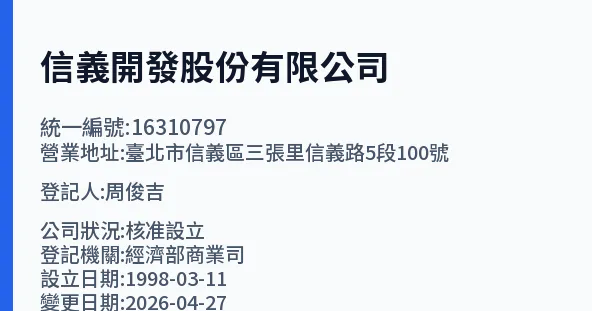 信義開發股份有限公司的照片-統編 16310797(臺北市) 公司登記資料與營業項目詳細圖表