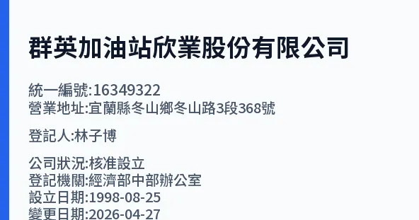 群英加油站欣業股份有限公司的照片-統編 16349322(宜蘭縣) 公司登記資料與營業項目詳細圖表