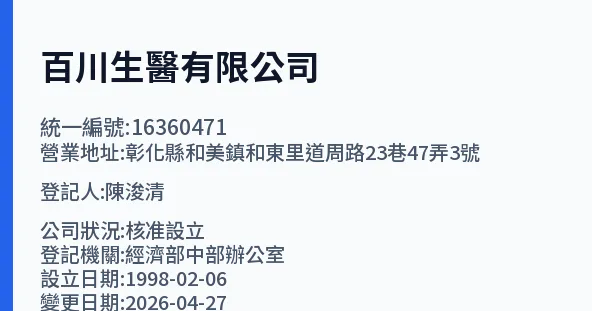 百川生醫有限公司的照片-統編 16360471(彰化縣) 公司登記資料與營業項目詳細圖表