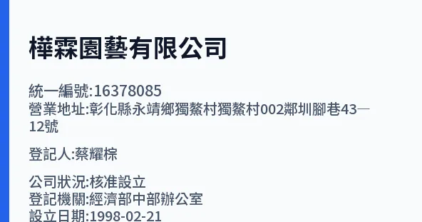 樺霖園藝有限公司的照片-統編 16378085(彰化縣) 公司登記資料與營業項目詳細圖表