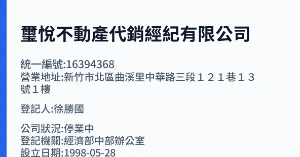璽悅不動產代銷經紀有限公司的照片-統編 16394368(新竹市) 公司登記資料與營業項目詳細圖表
