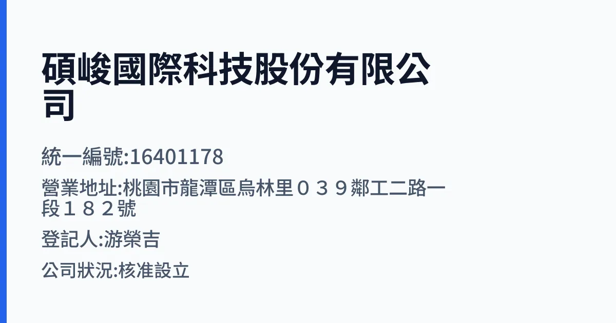 碩峻國際科技股份有限公司 - 統編 16401178(桃園市) 公司登記資料與營業項目詳細圖表