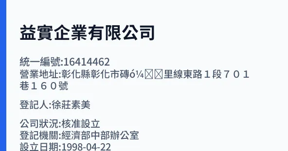益實企業有限公司的照片-統編 16414462(彰化縣) 公司登記資料與營業項目詳細圖表
