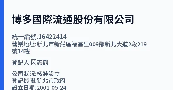 博多國際流通股份有限公司的照片-統編 16422414(新北市) 公司登記資料與營業項目詳細圖表