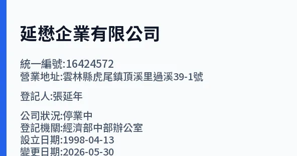延懋企業有限公司的照片-統編 16424572(雲林縣) 公司登記資料與營業項目詳細圖表