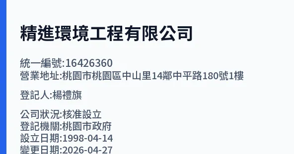 精進環境工程有限公司的照片-統編 16426360(桃園市) 公司登記資料與營業項目詳細圖表