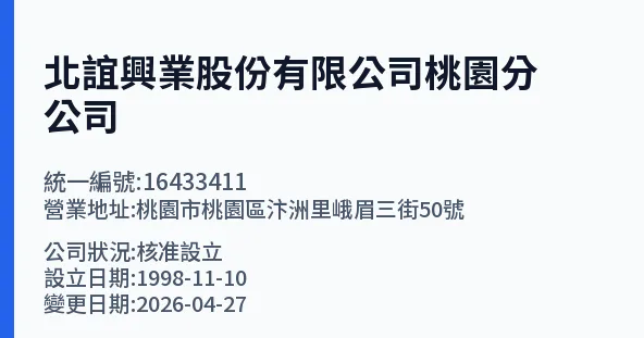 北誼興業股份有限公司桃園分公司的照片-統編 16433411(桃園市) 公司登記資料與營業項目詳細圖表