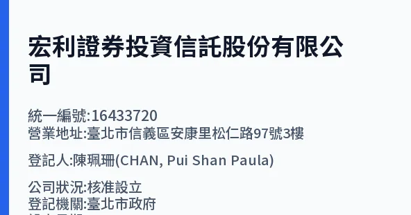 宏利證券投資信託股份有限公司的照片-統編 16433720(臺北市) 公司登記資料與營業項目詳細圖表