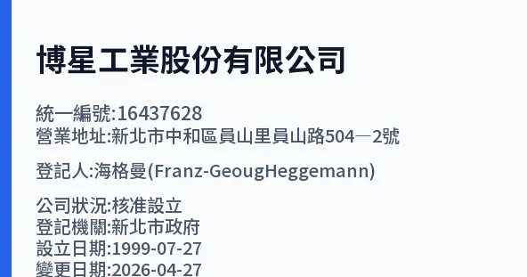 博星工業股份有限公司的照片-統編 16437628(新北市) 公司登記資料與營業項目詳細圖表