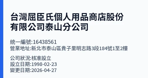 台灣屈臣氏個人用品商店股份有限公司泰山分公司的照片-統編 16438561(新北市) 公司登記資料與營業項目詳細圖表