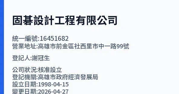 固碁設計工程有限公司的照片-統編 16451682(高雄市) 公司登記資料與營業項目詳細圖表