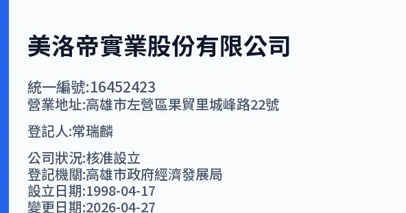 美洛帝實業股份有限公司的照片-統編 16452423(高雄市) 公司登記資料與營業項目詳細圖表