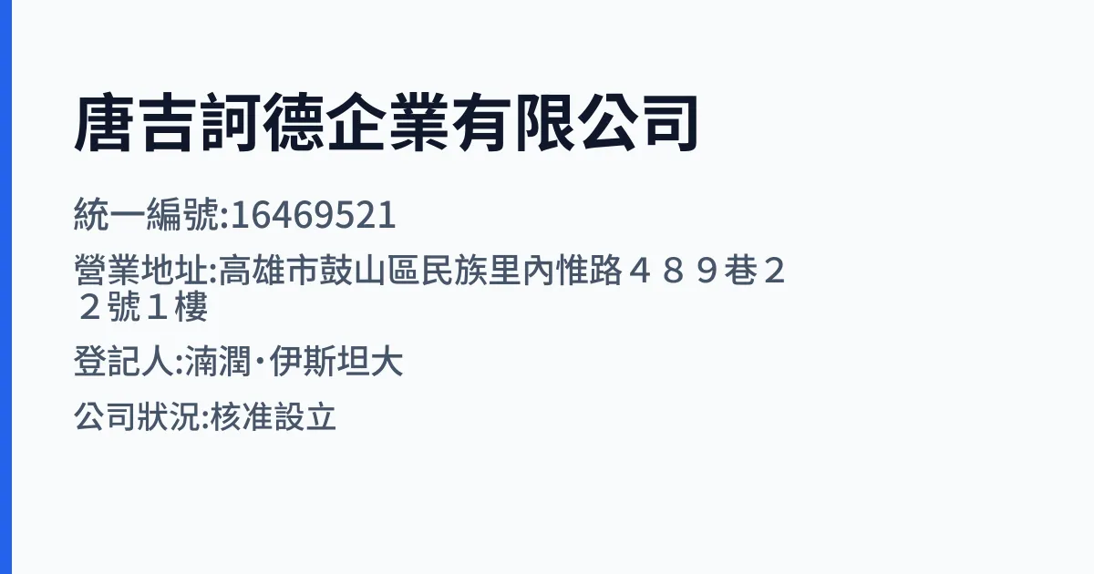 唐吉訶德企業有限公司 - 統編 16469521(高雄市) 公司登記資料與營業項目詳細圖表
