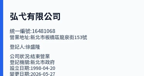 弘弋有限公司的照片-統編 16481068(新北市) 公司登記資料與營業項目詳細圖表