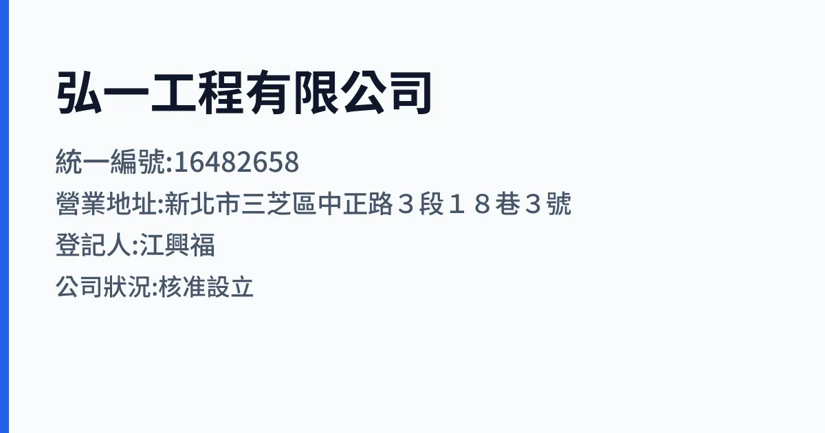 弘一工程有限公司 - 統編 16482658(新北市) 公司登記資料與營業項目詳細圖表
