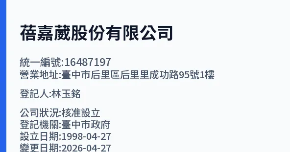 蓓嘉葳股份有限公司的照片-統編 16487197(臺中市) 公司登記資料與營業項目詳細圖表