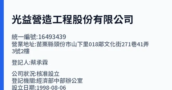光益營造工程股份有限公司的照片-統編 16493439(苗栗縣) 公司登記資料與營業項目詳細圖表