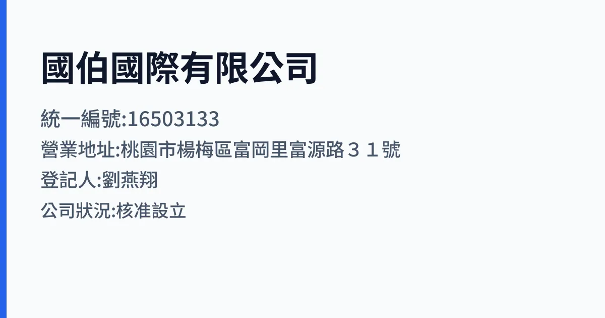國伯國際有限公司 - 統編 16503133(桃園市) 公司登記資料與營業項目詳細圖表