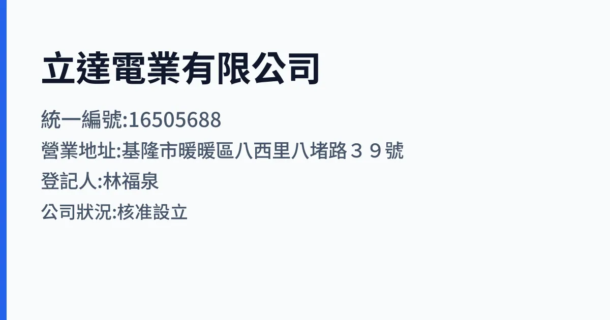 立達電業有限公司 - 統編 16505688（基隆市） 公司登記資料與營業項目詳細圖表