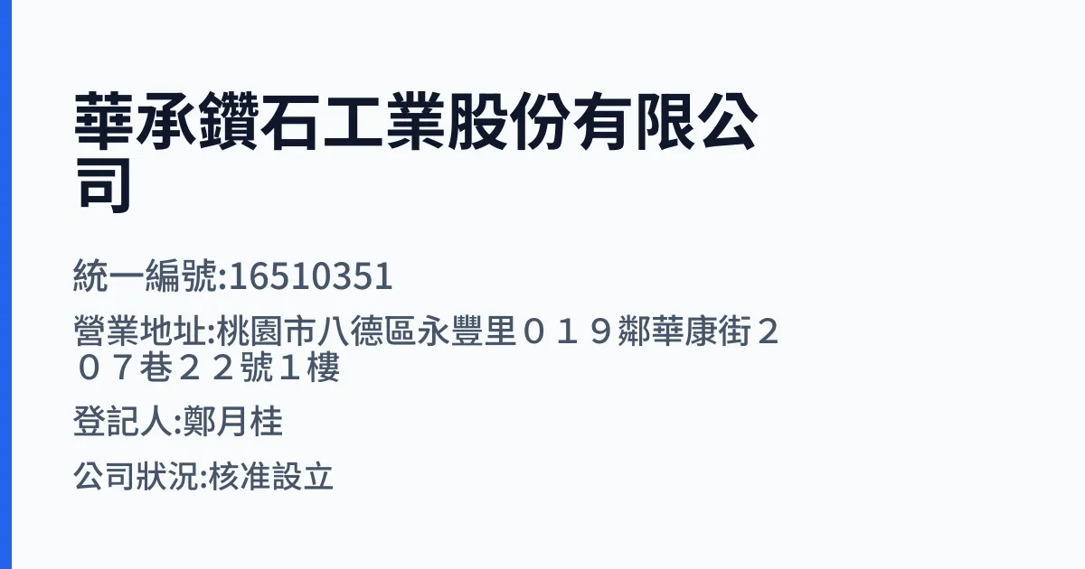 華承鑽石工業股份有限公司 - 統編 16510351(桃園市) 公司登記資料與營業項目詳細圖表
