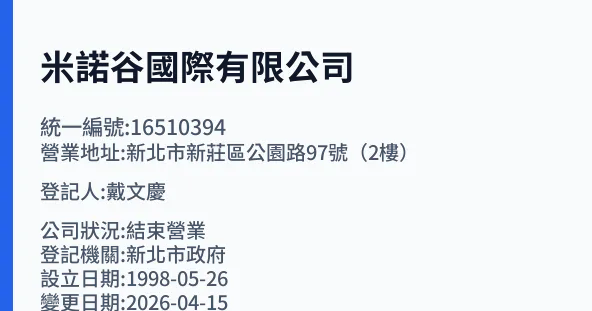 米諾谷國際有限公司的照片-統編 16510394(新北市) 公司登記資料與營業項目詳細圖表