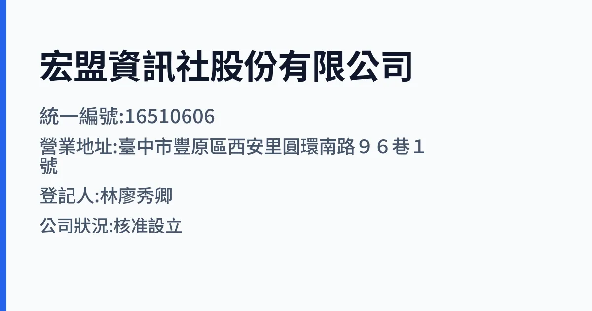 宏盟資訊社股份有限公司 - 統編 16510606(臺中市) 公司登記資料與營業項目詳細圖表