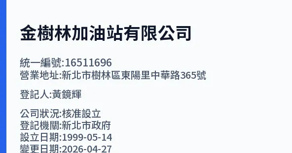 金樹林加油站有限公司的照片-統編 16511696(新北市) 公司登記資料與營業項目詳細圖表