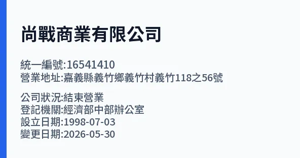 尚戰商業有限公司的照片-統編 16541410(嘉義縣) 公司登記資料與營業項目詳細圖表