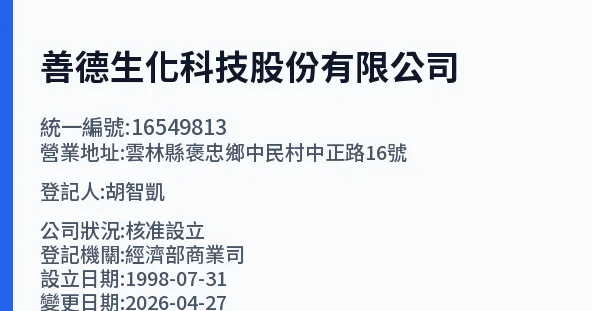 善德生化科技股份有限公司的照片-統編 16549813(雲林縣) 公司登記資料與營業項目詳細圖表
