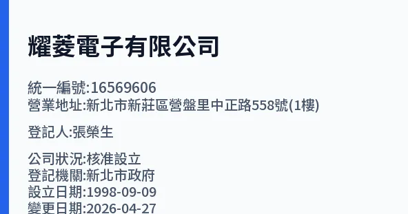 耀菱電子有限公司的照片-統編 16569606(新北市) 公司登記資料與營業項目詳細圖表