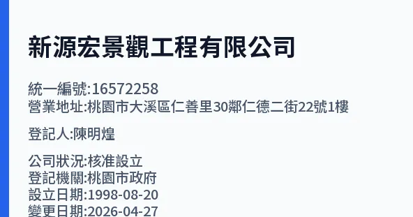 新源宏景觀工程有限公司的照片-統編 16572258(桃園市) 公司登記資料與營業項目詳細圖表