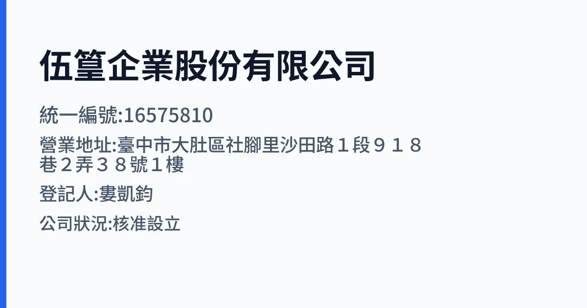 伍篁企業股份有限公司 - 統編 16575810(臺中市) 公司登記資料與營業項目詳細圖表