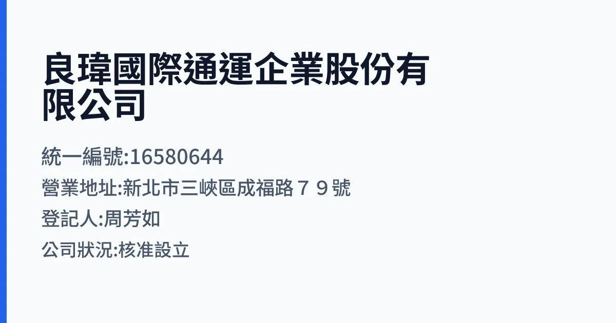 良瑋國際通運企業股份有限公司 - 統編 16580644(新北市) 公司登記資料與營業項目詳細圖表