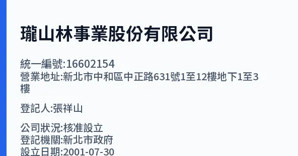 瓏山林事業股份有限公司的照片-統編 16602154(新北市) 公司登記資料與營業項目詳細圖表