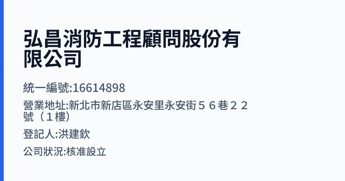 弘昌消防工程顧問股份有限公司 - 統編 16614898(臺北市) 公司登記資料與營業項目詳細圖表