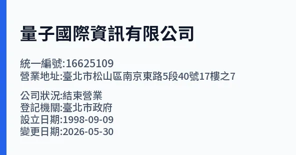 量子國際資訊有限公司的照片-統編 16625109(臺北市) 公司登記資料與營業項目詳細圖表