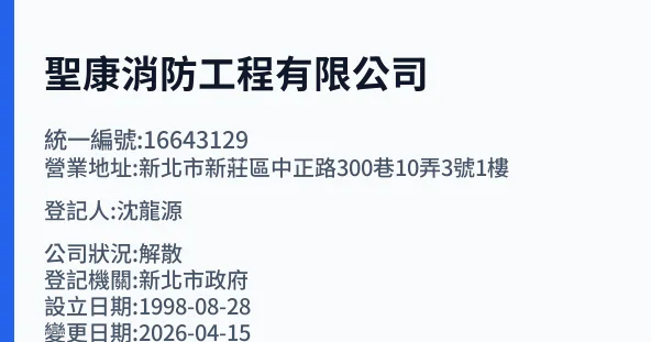 聖康消防工程有限公司的照片-統編 16643129(新北市) 公司登記資料與營業項目詳細圖表