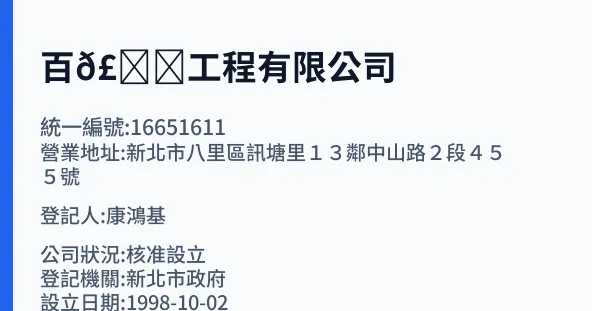 百𣇓工程有限公司的照片-統編 16651611(新北市) 公司登記資料與營業項目詳細圖表