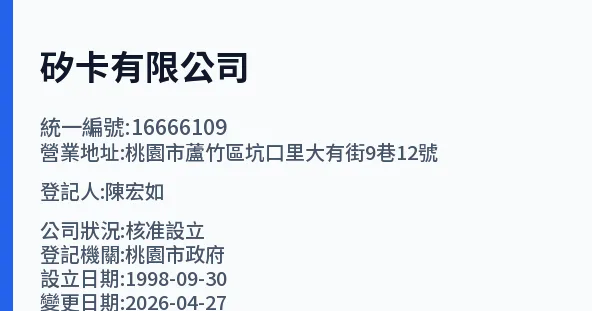 矽卡有限公司的照片-統編 16666109(桃園市) 公司登記資料與營業項目詳細圖表