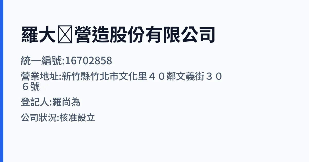 羅大爲營造股份有限公司 - 統編 16702858(新竹縣) 公司登記資料與營業項目詳細圖表