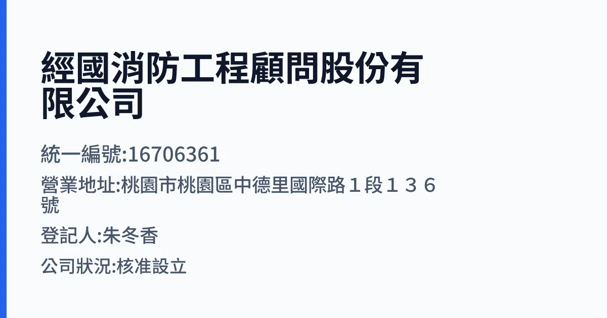 經國消防工程顧問股份有限公司 - 統編 16706361(桃園市) 公司登記資料與營業項目詳細圖表