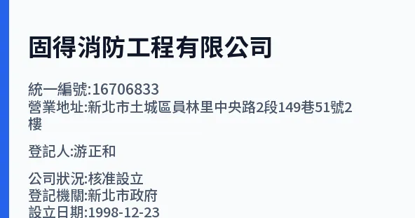 固得消防工程有限公司的照片-統編 16706833(新北市) 公司登記資料與營業項目詳細圖表
