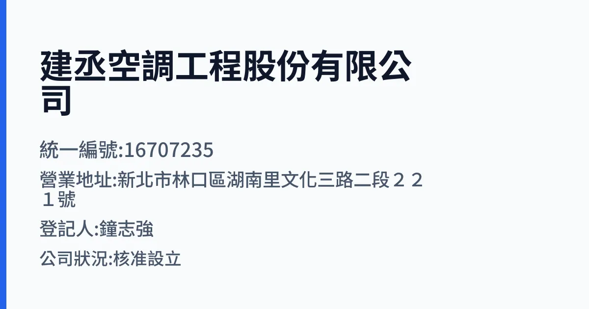 建丞空調工程股份有限公司 - 統編 16707235(新北市) 公司登記資料與營業項目詳細圖表